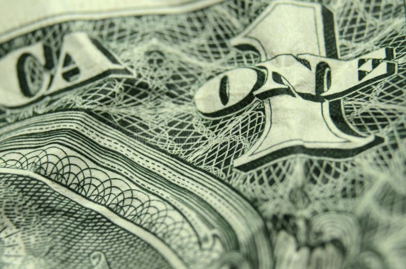 ONE and 1 on Reverse of Winkled US Dollar Bill. Stock Photo - Image of ...