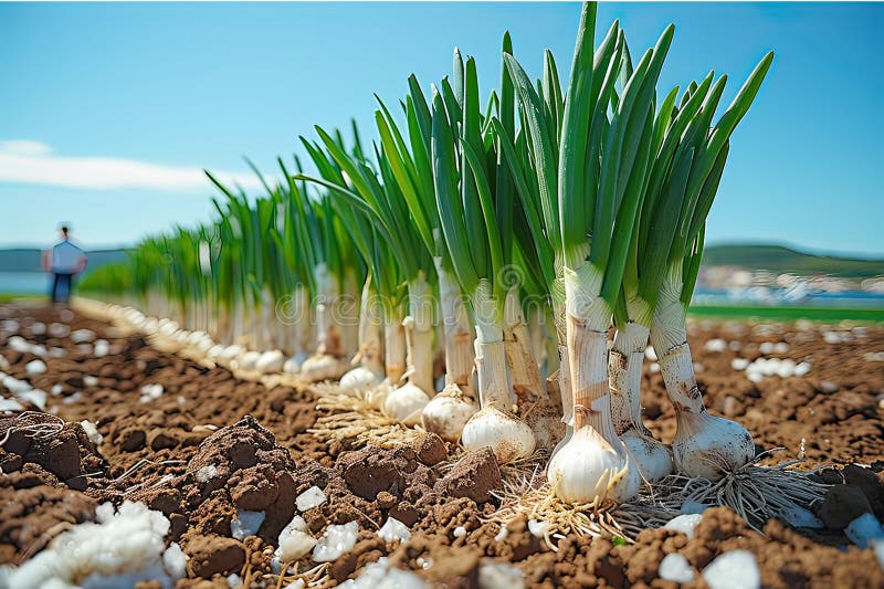 Close-up of the Onion Plantation Stock Photo - Image of harvest, dirt ...