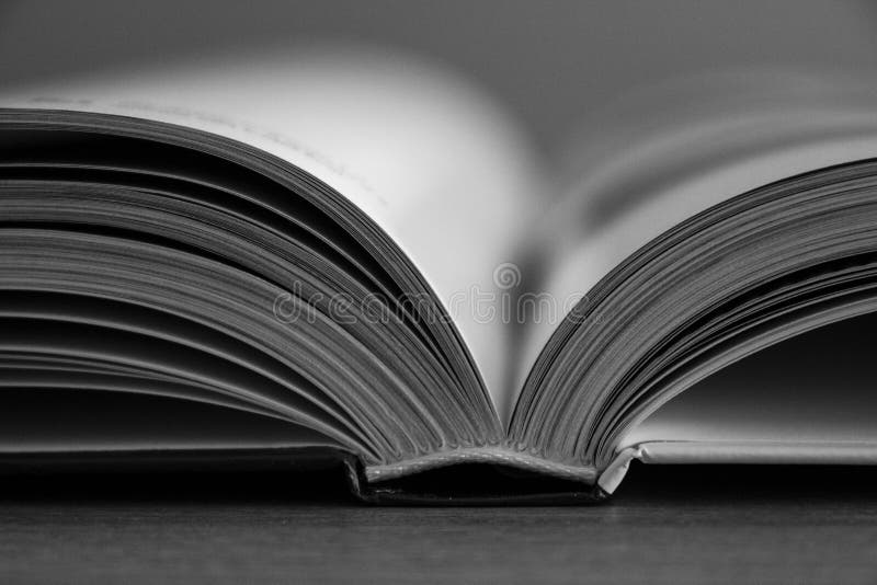 Close Up on an Open Book in Black and White Stock Image - Image of ...
