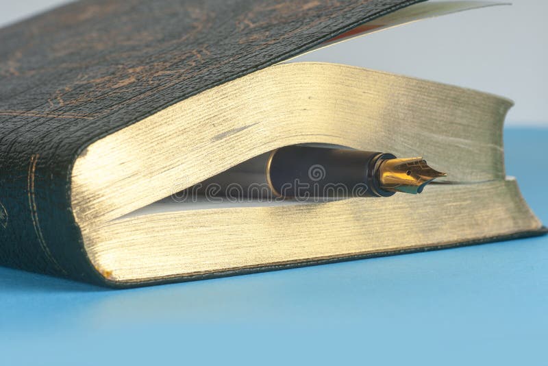 Close-up of Open Book and Pen. Stock Image - Image of blank, hardcover ...