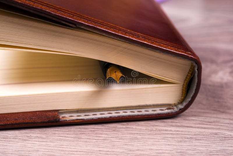 Close-up of Open Book and Pen. Stock Image - Image of message ...