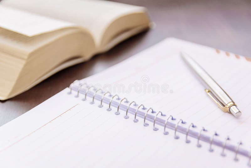 Close-up of Open Book and Pen Stock Image - Image of paper ...
