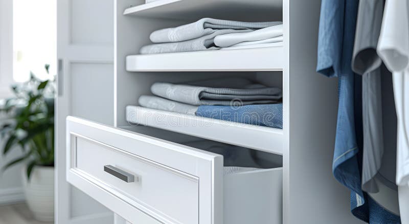 Close-up of Open Closet Drawers with Folded Clothes Stock Photo - Image ...