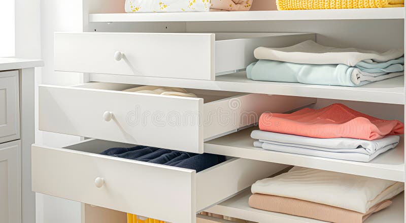Close-up of Open Closet Drawers with Folded Clothes Stock Image - Image ...