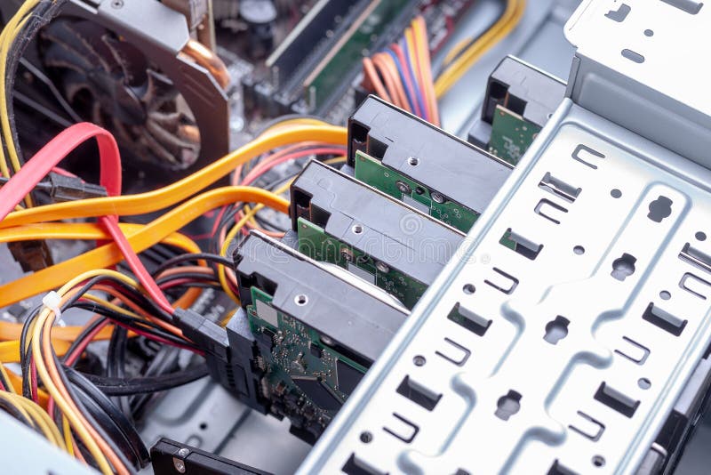 Close Up Open Desktop Pc for Hardware Maintenance. Hdd Raid Massive for ...