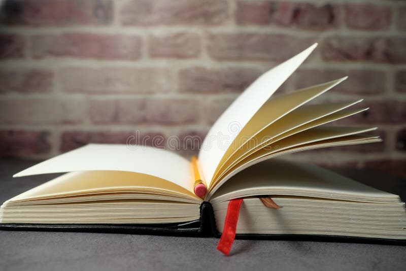 Close Up of Open Diary and Pencil on Table Stock Image - Image of list ...