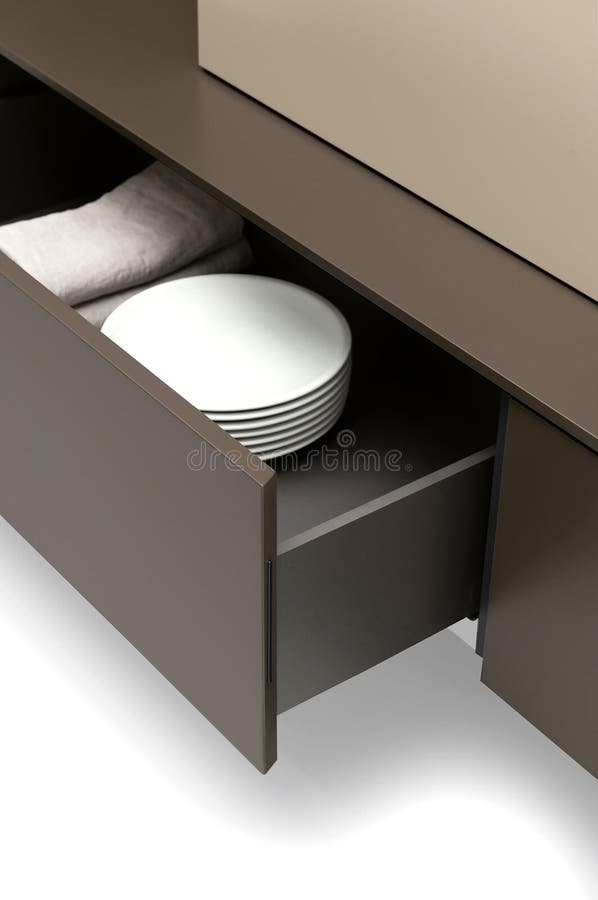 Close Up of Open Drawer with White Plates. Stock Photo - Image of ...