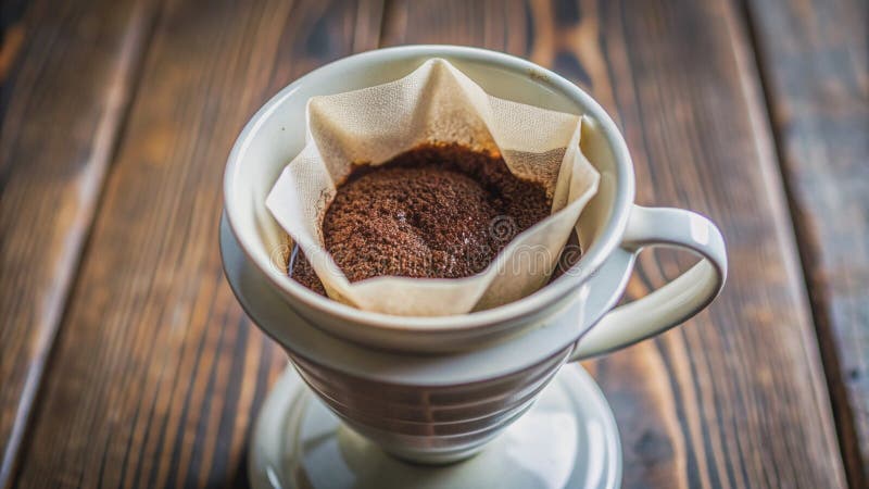 A Close Up of an Open Drip Filter Coffee Bag Placed Inside a Ceramic ...