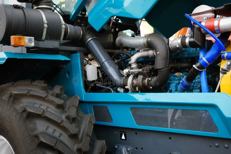 Close-up of the Open Engine Compartment of a Tractor Stock Photo ...
