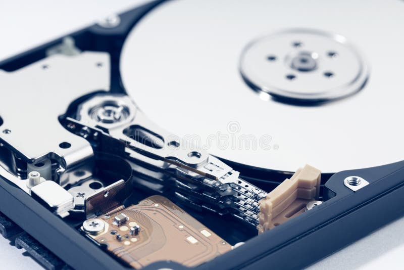 Close Up of Open Hard Disk Drive HDD Stock Photo - Image of information ...