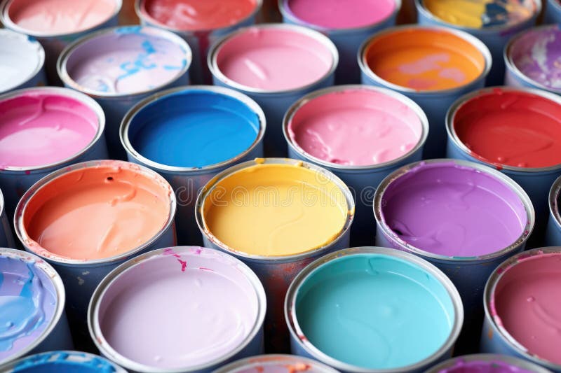 Close Up of Open Paint Cans with Pastel Paint. Generative AI Stock ...