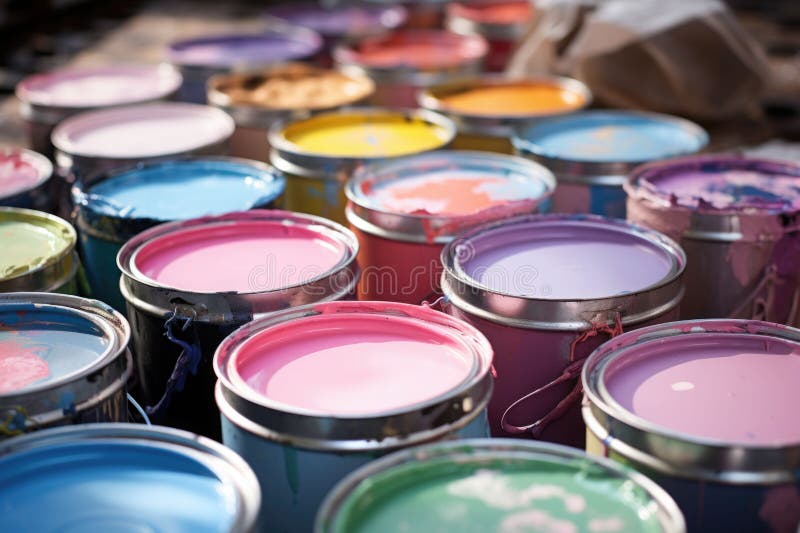 Close Up of Open Paint Cans with Pastel Paint. Generative AI Stock ...