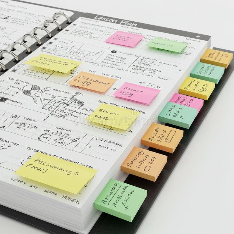 Lesson Plan Notebook with Sticky Notes Stock Illustration ...
