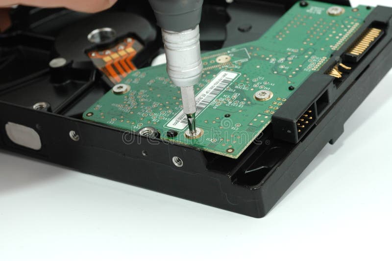 Close Up of Opened Hard Disk Drive Stock Image - Image of circuit ...