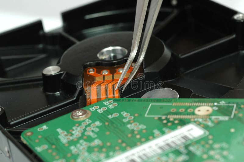 Close Up of Opened Hard Disk Drive Stock Photo - Image of board ...