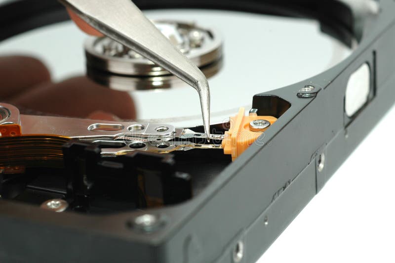 Close Up of Opened Hard Disk Drive Stock Photo - Image of disrepair ...