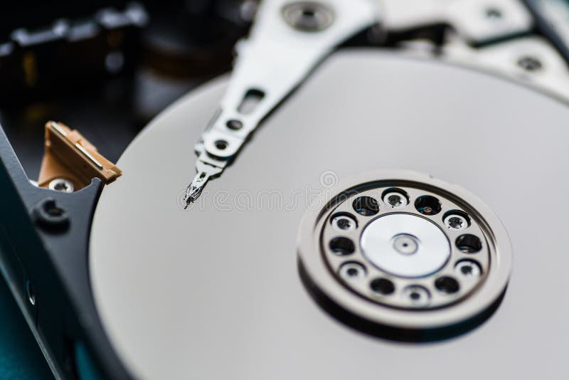 Close Up on Opened Hard Disk Drive. Stock Photo - Image of closeup ...