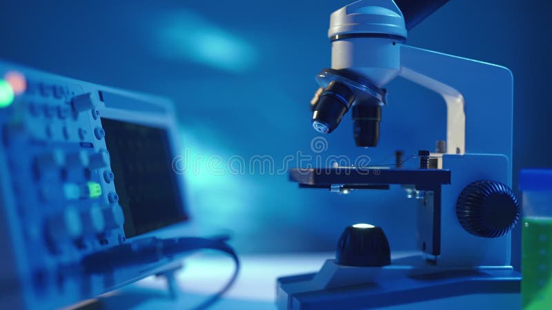 Close Up of a Optical Scientific Microscope in Laboratory. Science ...