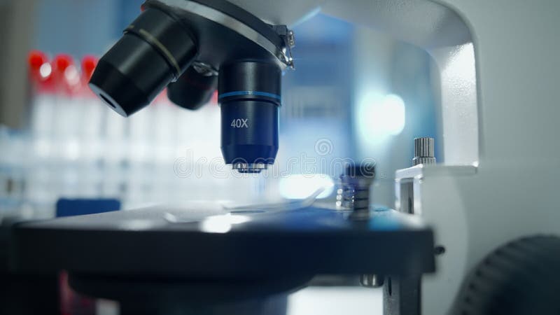 Close Up of a Optical Scientific Microscope in Laboratory. Science ...