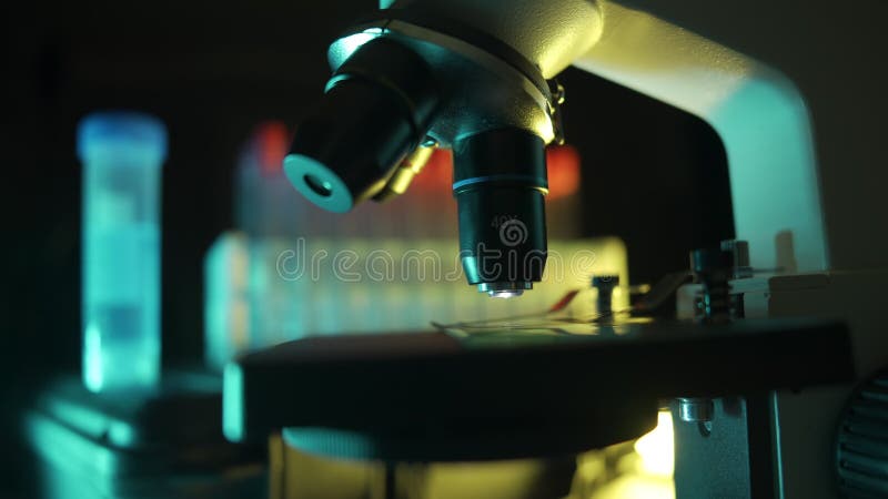 Close Up of a Optical Scientific Microscope in Laboratory. Science ...
