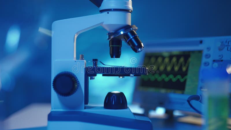 Close Up of a Optical Scientific Microscope in Laboratory. Science ...