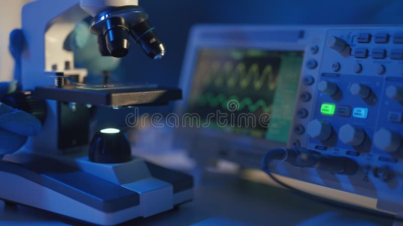 Close Up of a Optical Scientific Microscope in Laboratory. Science ...