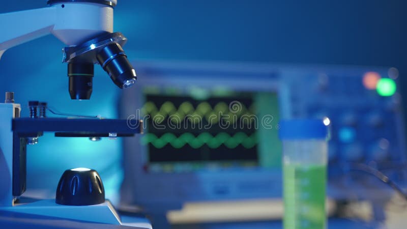 Close Up of a Optical Scientific Microscope in Laboratory. Science ...