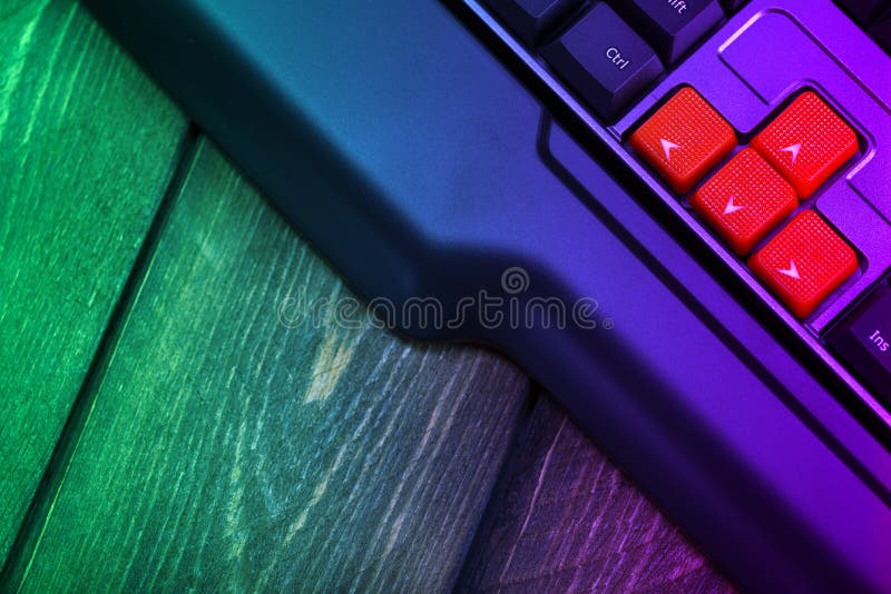 Close-up of Orange Arrow Keys on a Black Keyboard, Up, Down, Left ...