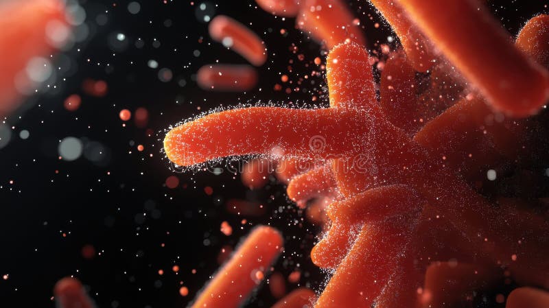 Close Up of Orange Bacteria with Detailed Texture Under Microscope View ...