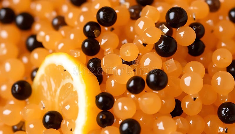 Close-up of Orange and Black Spheres with a Lemon Slice, Stock Photo ...