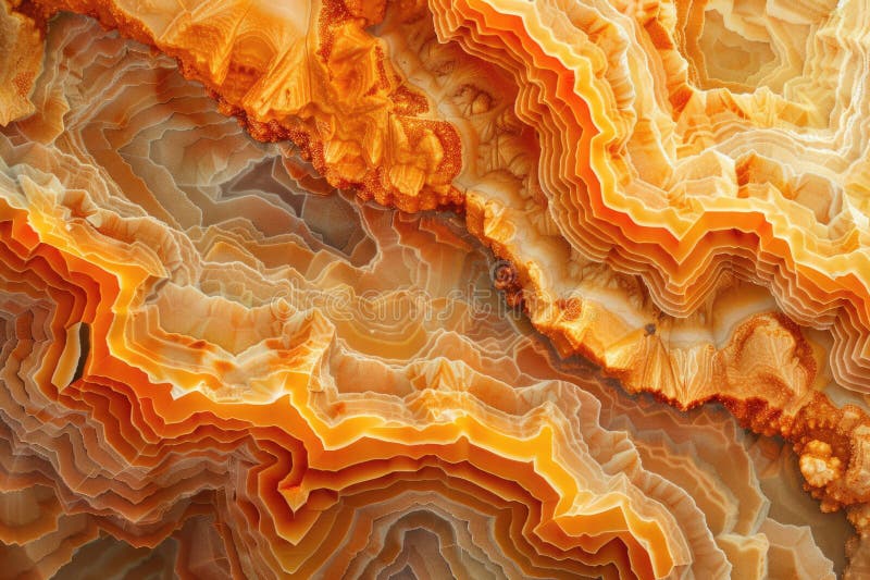 The Close Up Orange Calcite Stone with Wave Pattern on Surface of Stone ...