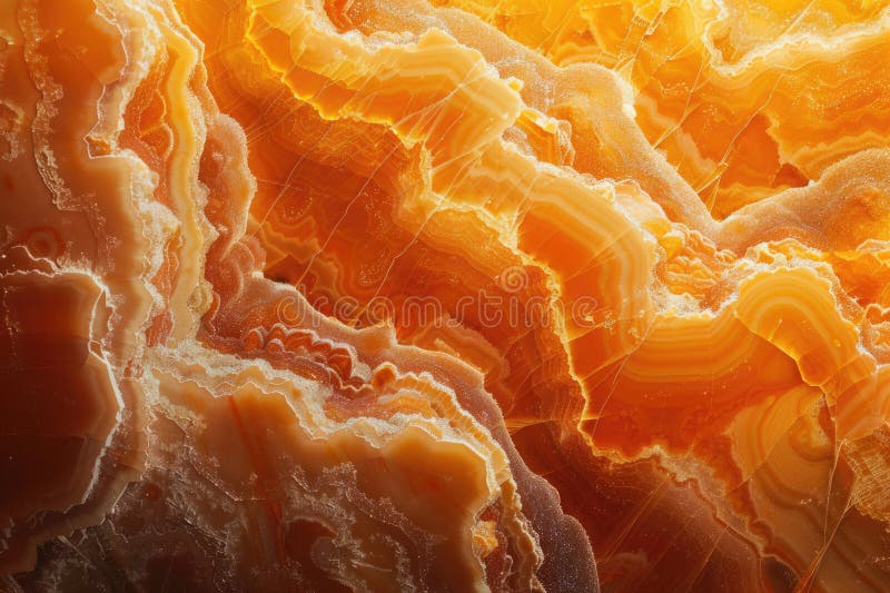 The Close Up Orange Calcite Stone with Wave Pattern on Surface of Stone ...