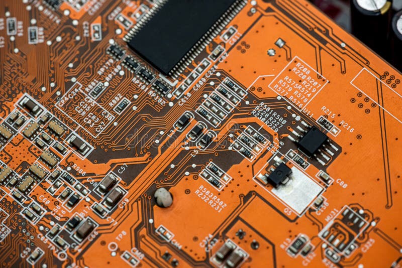 Close Up of Orange Circuit Board, Motherboard Technology Background ...