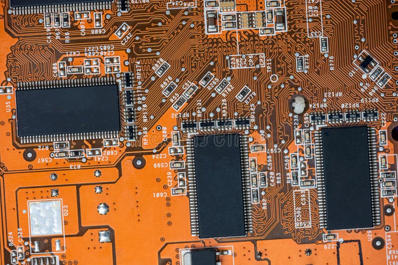 Close Up of Orange Circuit Board, Motherboard Technology Background ...