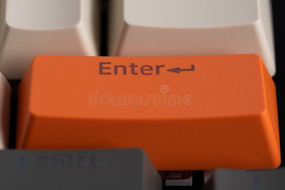 Close Up of Orange Computer Keyboard Key with Enter Button Stock Image ...