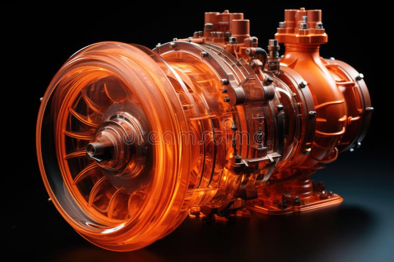 A Close Up of an Orange Engine on a Black Background Stock Illustration ...