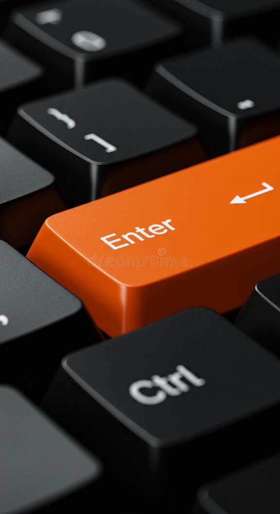 Close-up of Orange Enter Key on Black Keyboard Stock Photo - Image of ...
