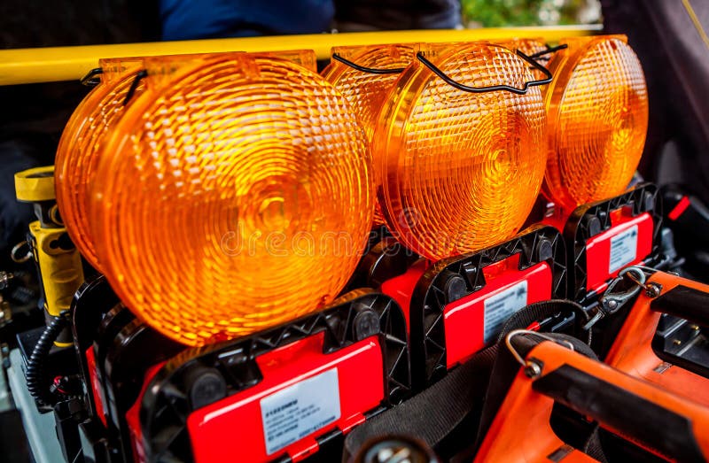 Close-up of the Orange Flashing Beacons of a Fire Engine. Fire ...
