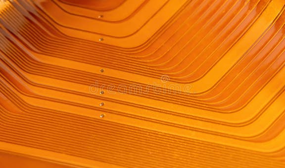 Close-up of Orange Flexible Circuit Connection Data Paths, Simple ...