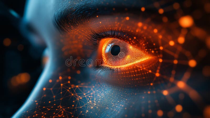 Close Up of Orange Glowing Human Eye, Concept of Metaverse and Future ...