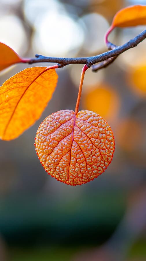 A Close Up of an Orange Leaf on a Tree Branch Stock Photo - Image of ...