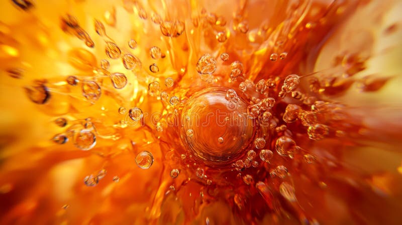 Close-up of Orange Liquid Explosion with Floating Bubbles Stock Photo ...