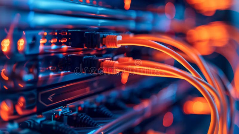 Close-up of Orange Network Cables Connected To Server Racks Stock ...