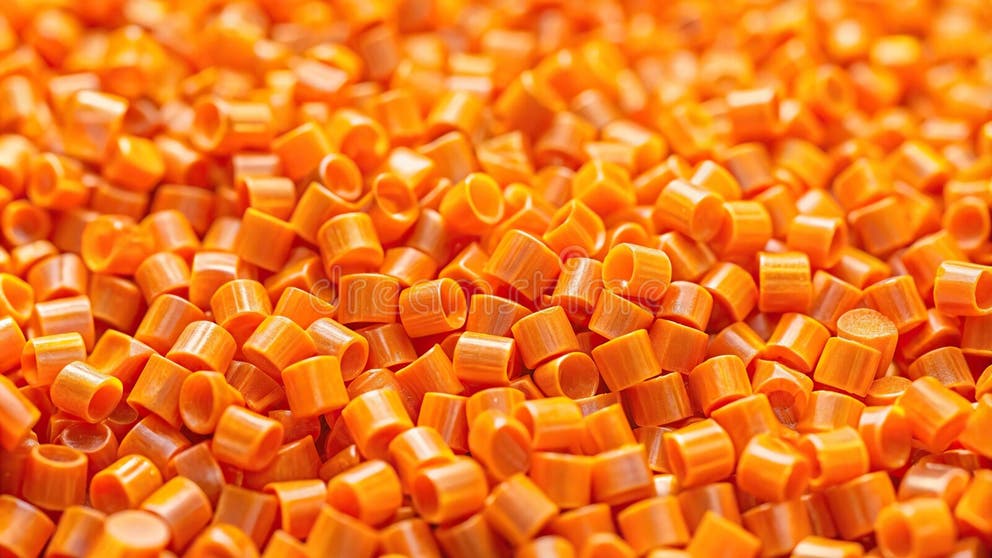 Vibrant Hue: Close-Up of Orange Plastic Resin Masterbatch for Textural ...