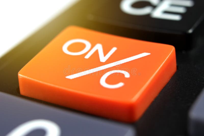 Close Up Orange Power Button on/C in Calculator Stock Image - Image of ...