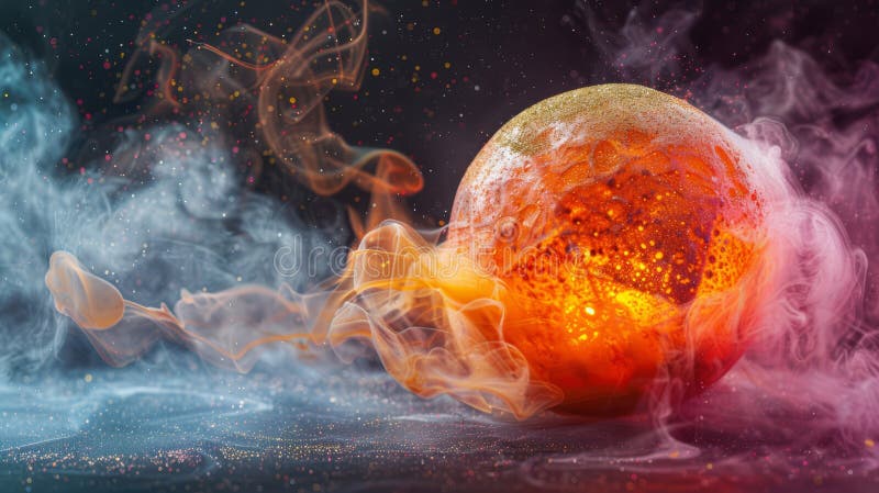 A Close Up of a Orange with Smoke and Fire Around it, AI Stock Image ...