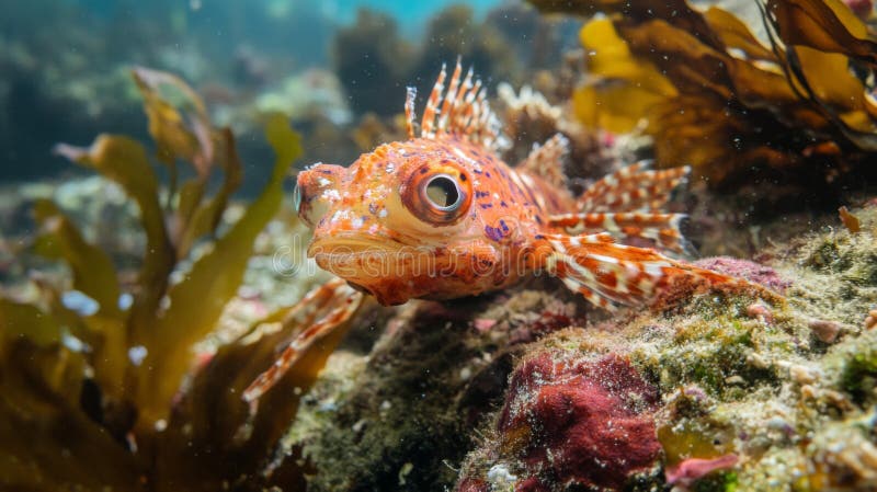 Close-Up of Orange Spotted Fish in Kelp Forest Stock Illustration ...