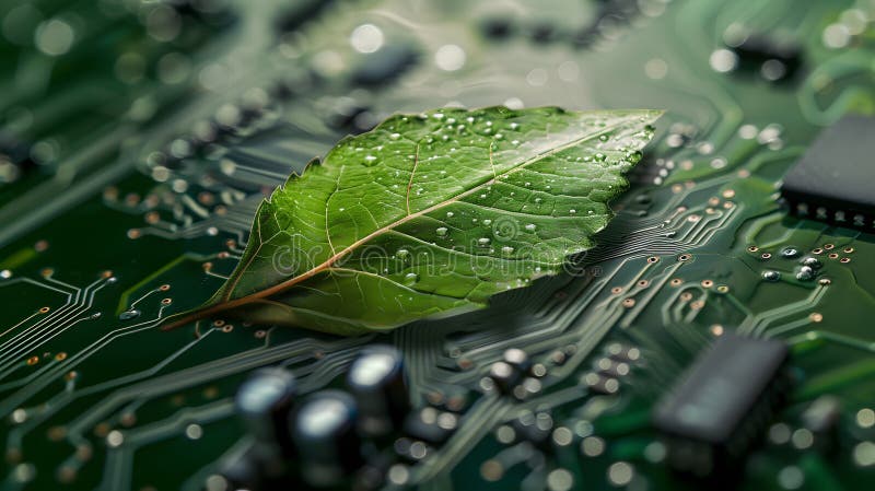 Green Leaf on Circuit Board: Eco-Friendly Tech Stock Illustration ...