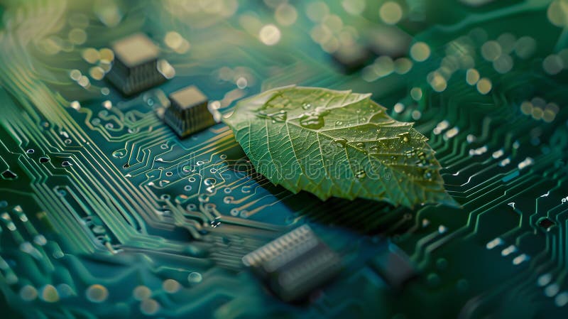 Green Leaf on Circuit Board: Eco-Friendly Tech Stock Illustration ...