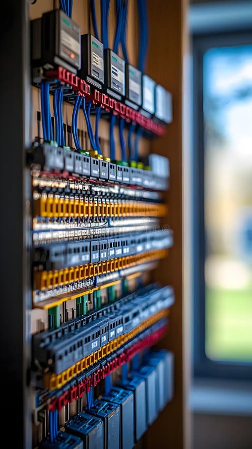 Close Up View of a Detailed Home Electrical Panel Switchboard Setup ...